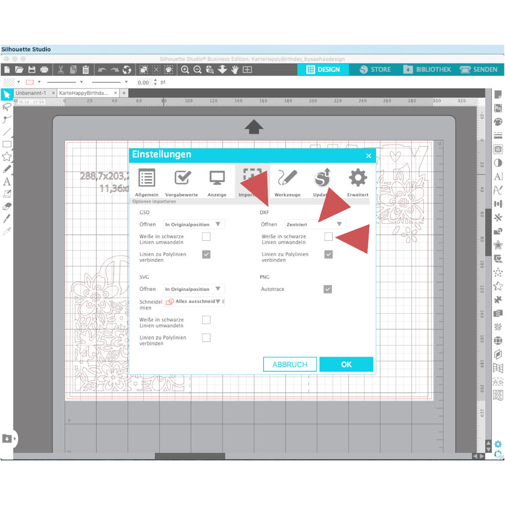 Open DXF file in Silhouette Studio at its original size