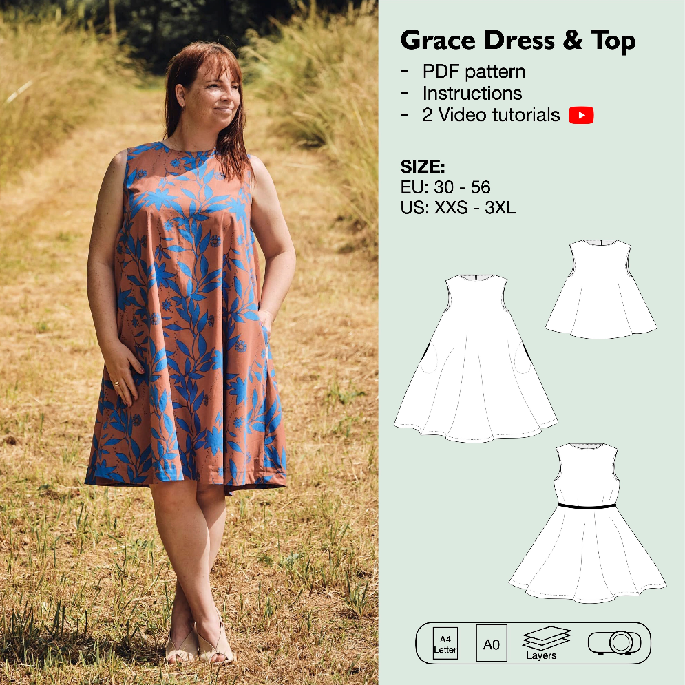 Women a lined circle dress pdf sewing pattern