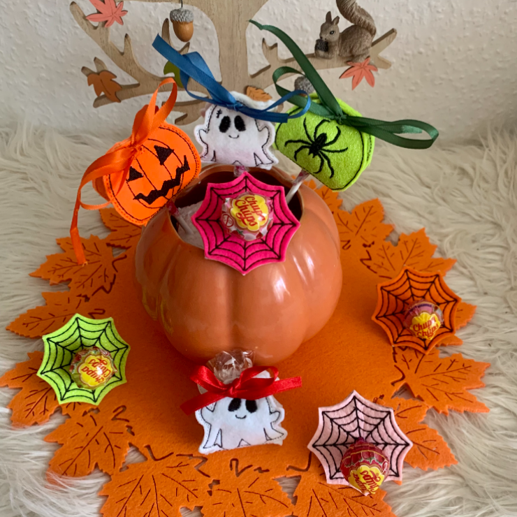 Stickdatei Halloween Lolli Halter, Lutscher, Geist, Kürbis