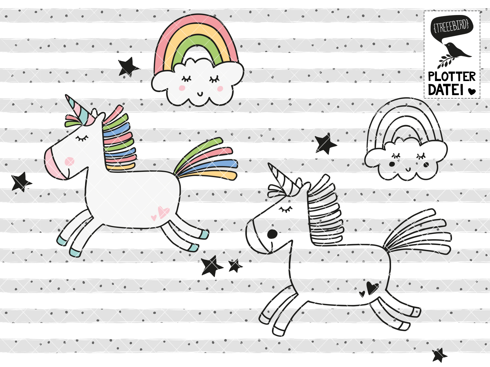 Plotterdatei Einhorn mit Regenbogen