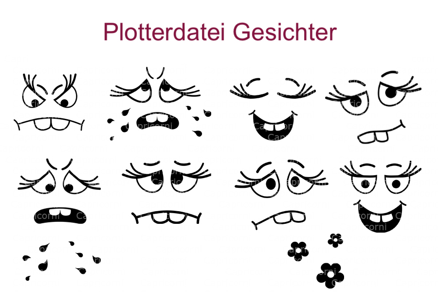 10 tlg. Plotterdatei mit witzigen Gesichtern Smiley Faces