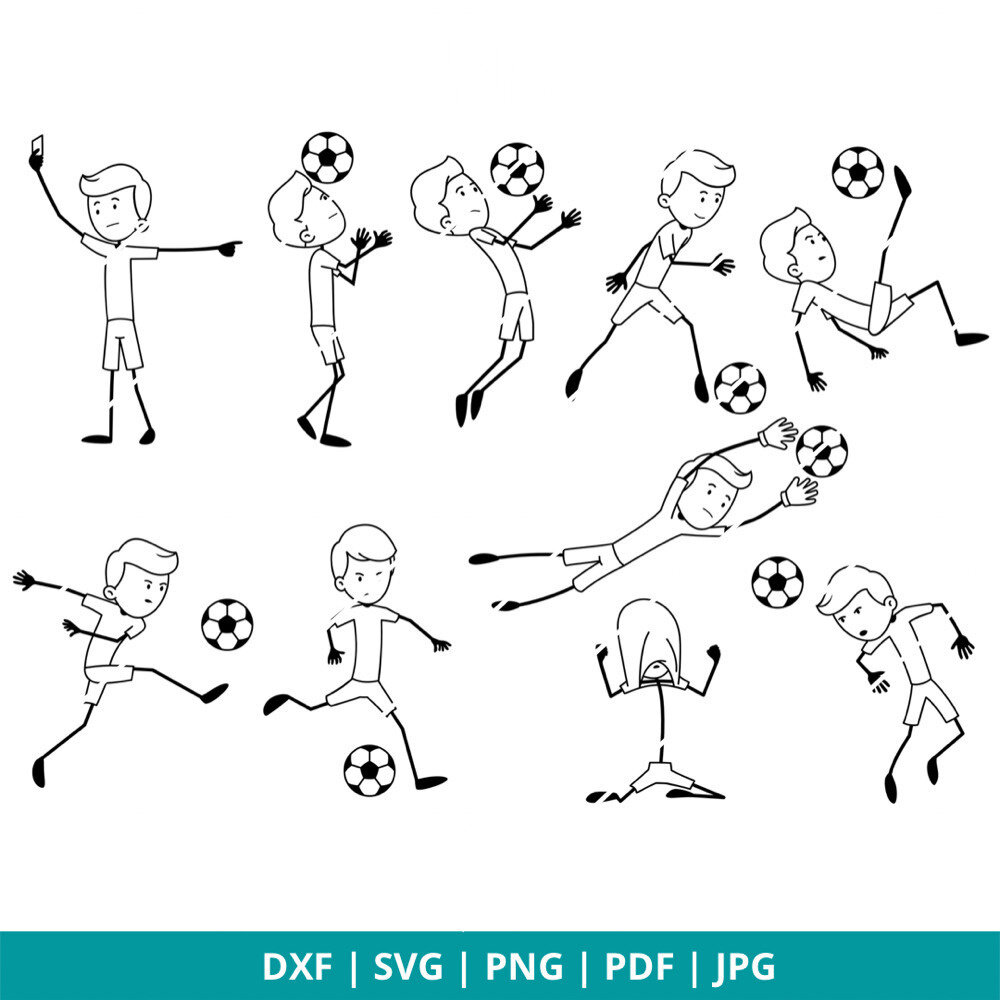 "Soccer Player Stick Figure Set" DXF JPG PDF PNG SVG